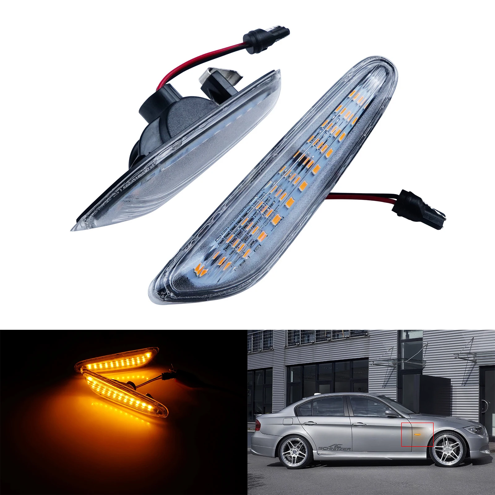 ANGRONG-2x-Amber-LED-Side-Marker-Indicator-Signal-Light-For-BMW-E46-E60 ...