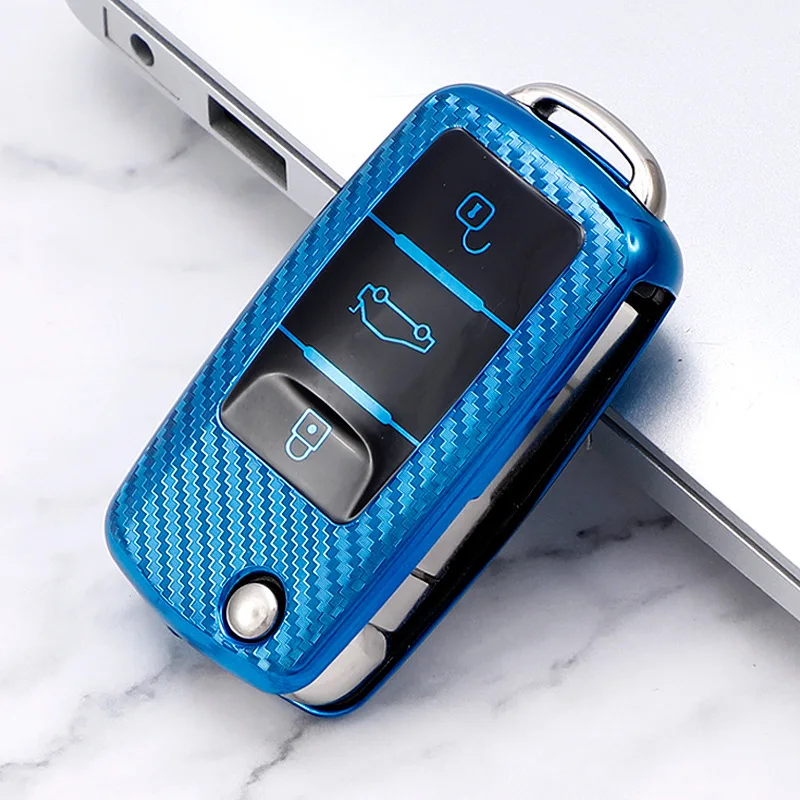 Carbon-Fiber-Car-Key-Case-Full-Cover-Protection-Shell-Bag-for-VW ...