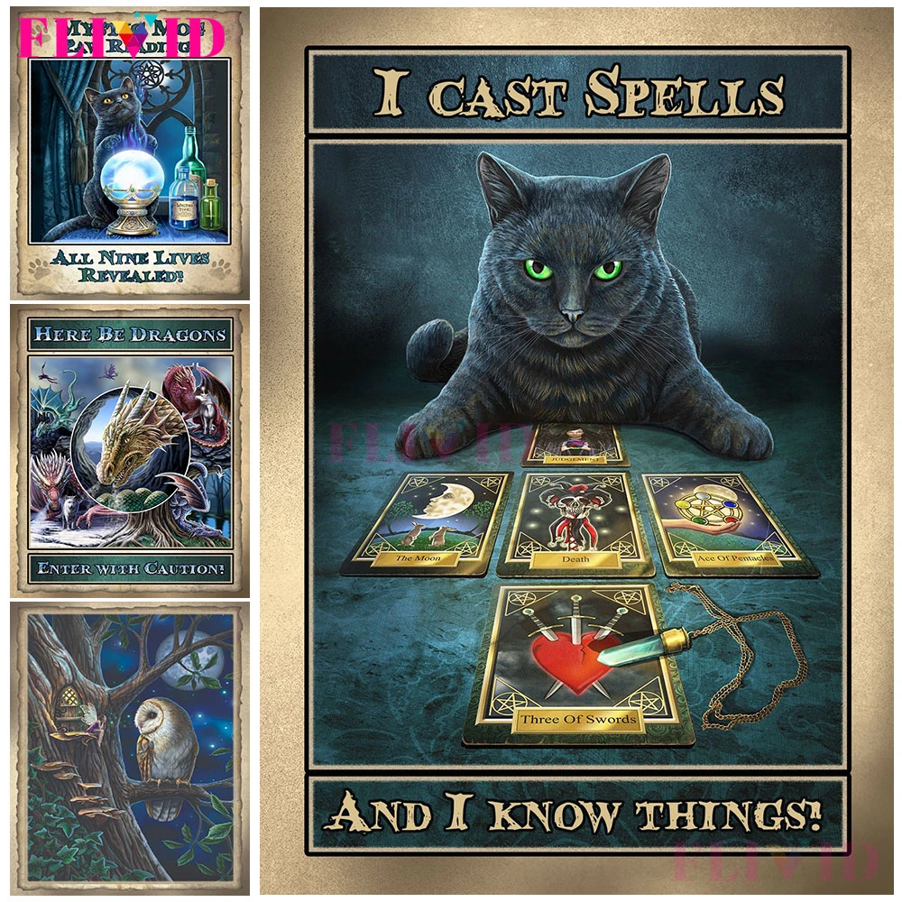 Vintage Salem Cats Wall Art European Witchcraft Posters And Prints Cat ...