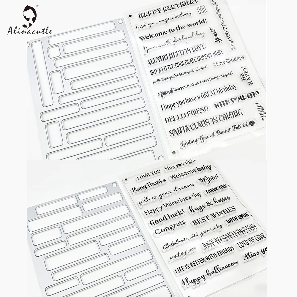Alinacutle Metal Cutting Die Cut With Clear Stamp Stripe Sentiment Set ...