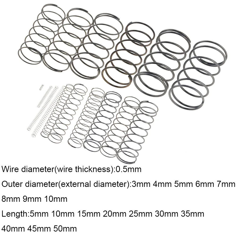 10pcs 0.5*3 4 5 6 7 8 9 10mm*5-50mm Spring Steel Small Compression ...