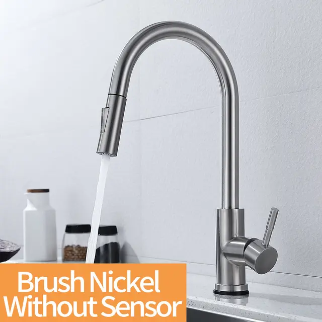 Pull Out Black Sensor Kitchen Faucets Stainless Steel Smart Touch Control
