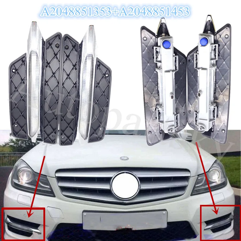 New-L-R-LH-RH-Front-Bumper-Grill-Molding-LED-Fog-Light-DRL-A2048851353 ...