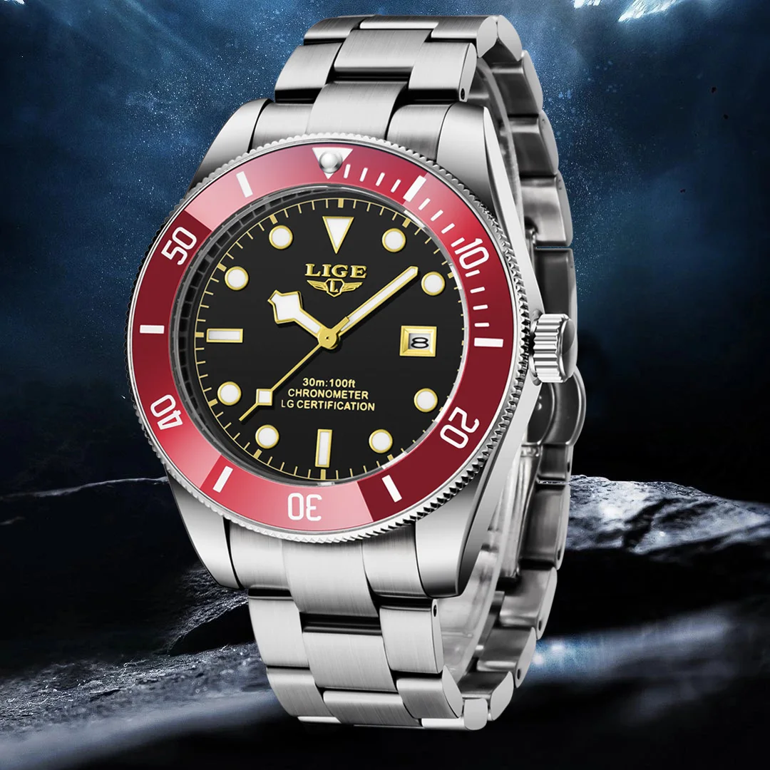 Lige Men Watch Stainless Steel Quartz Wristwatch Waterproof Male Watch ...