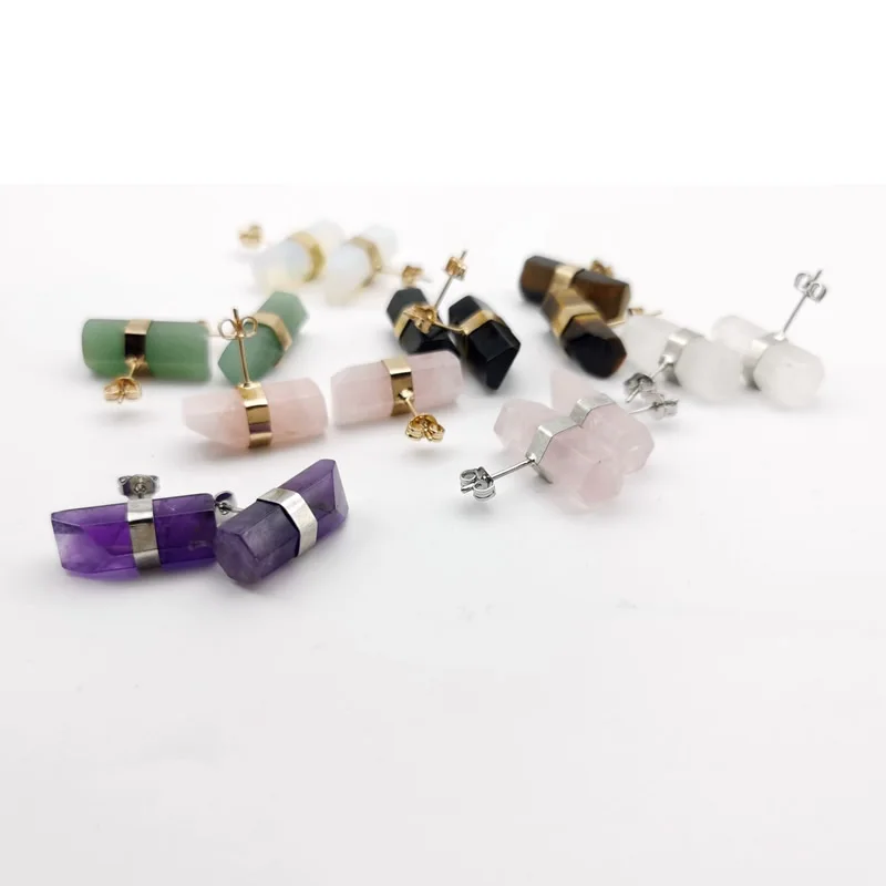 wholesale-Natural-Stone-Stud-Earrings-Geometric-Crystal-Pillar-Pink ...