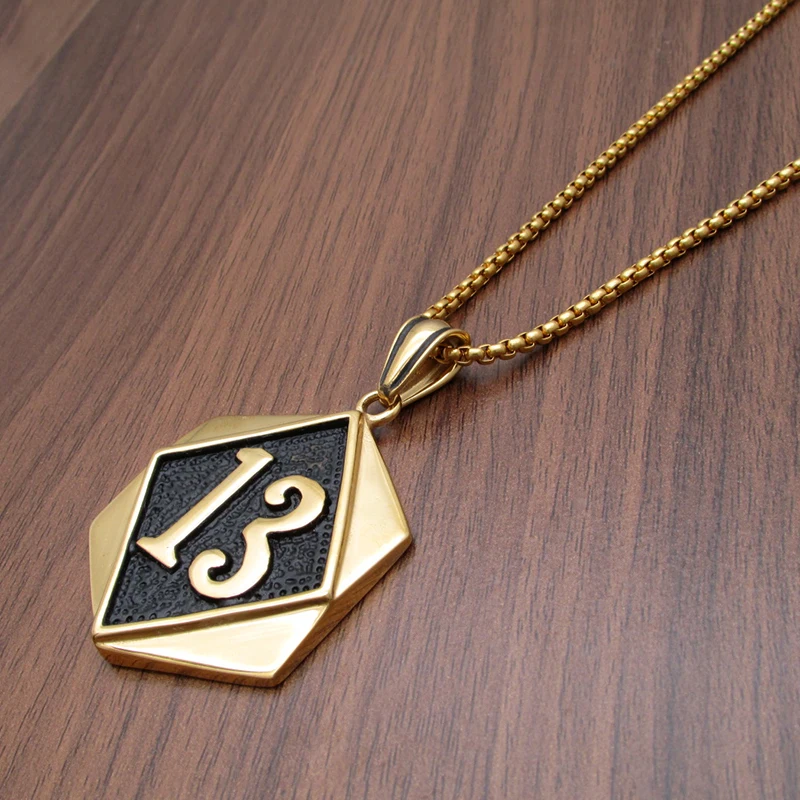 Punk 316L Stainless Steel Gold Plated Color 13 Number Biker Pendant ...