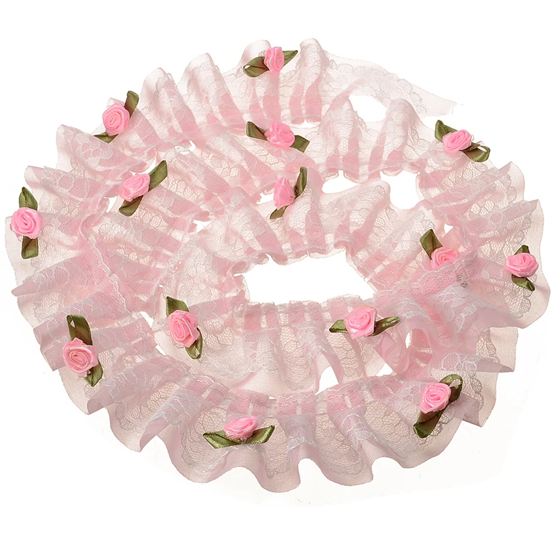 Lace & Trim 25 mm 1 m Ruffled Ribbon Elastic Vichy Pink Scrapbooking ...