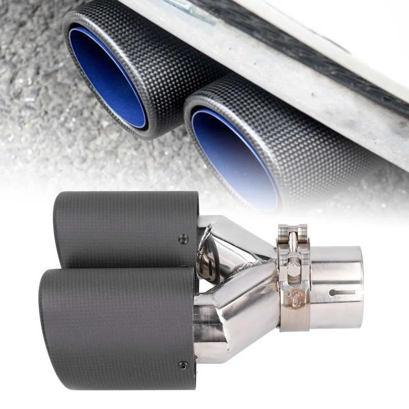 Matte Carbon Fiber Tail Exhaust Pipe Dual Outlet Universal Y Shape ...