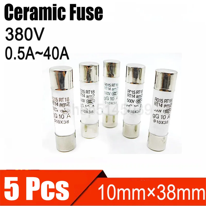 Fusible cerámico de soplado rápido, 10x38, 10x38mm, 380V, 0.5A, 1A, 2A, 3A, 4A, 5A, 6A, 8A, 10A ...