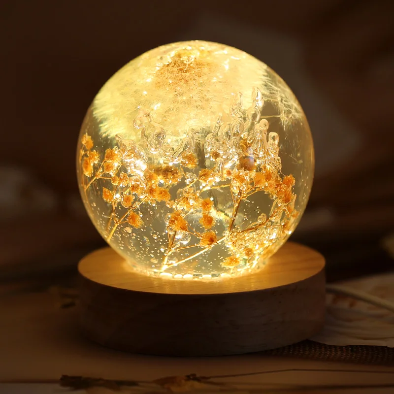 Crystal Round Ball LED Night Lights UV Epoxy Resin Mold Glue Dandelion ...