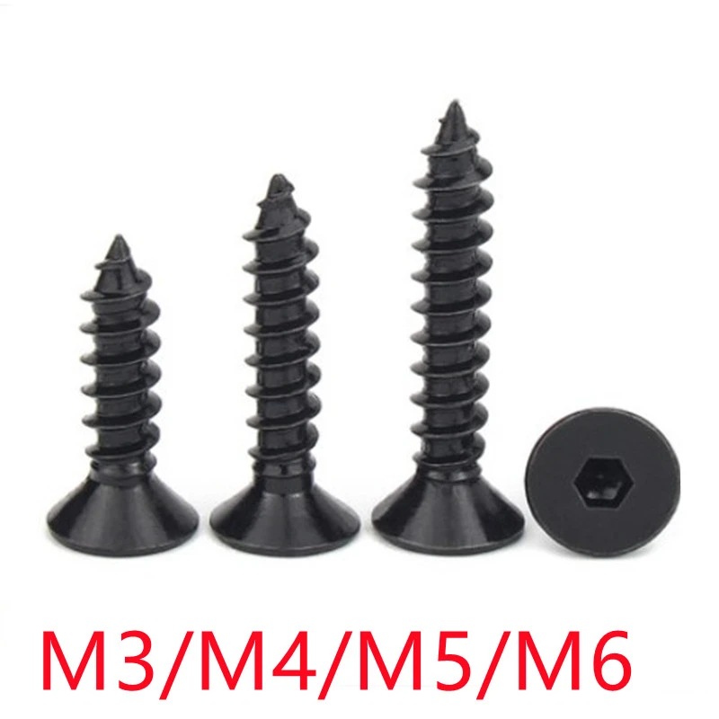 10-50pcs M3 M4 M5 M6 Black Grade 8.8 Flat Hex Countersunk Head Hex Self ...