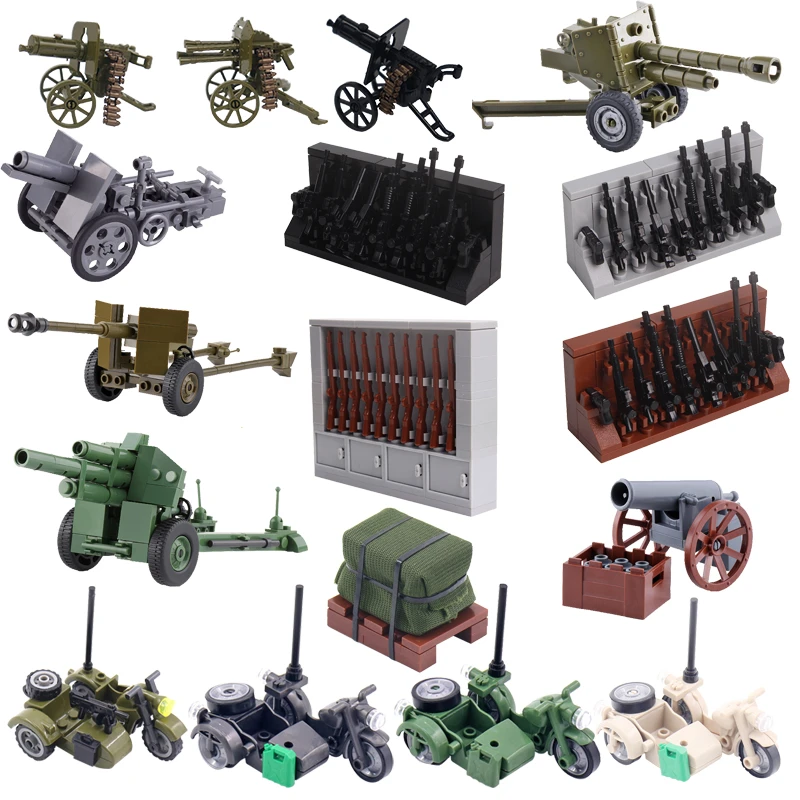 Moc Military Swat Weapon Ww2 Toy Gun Sandbag Cannon Building Blocks ...