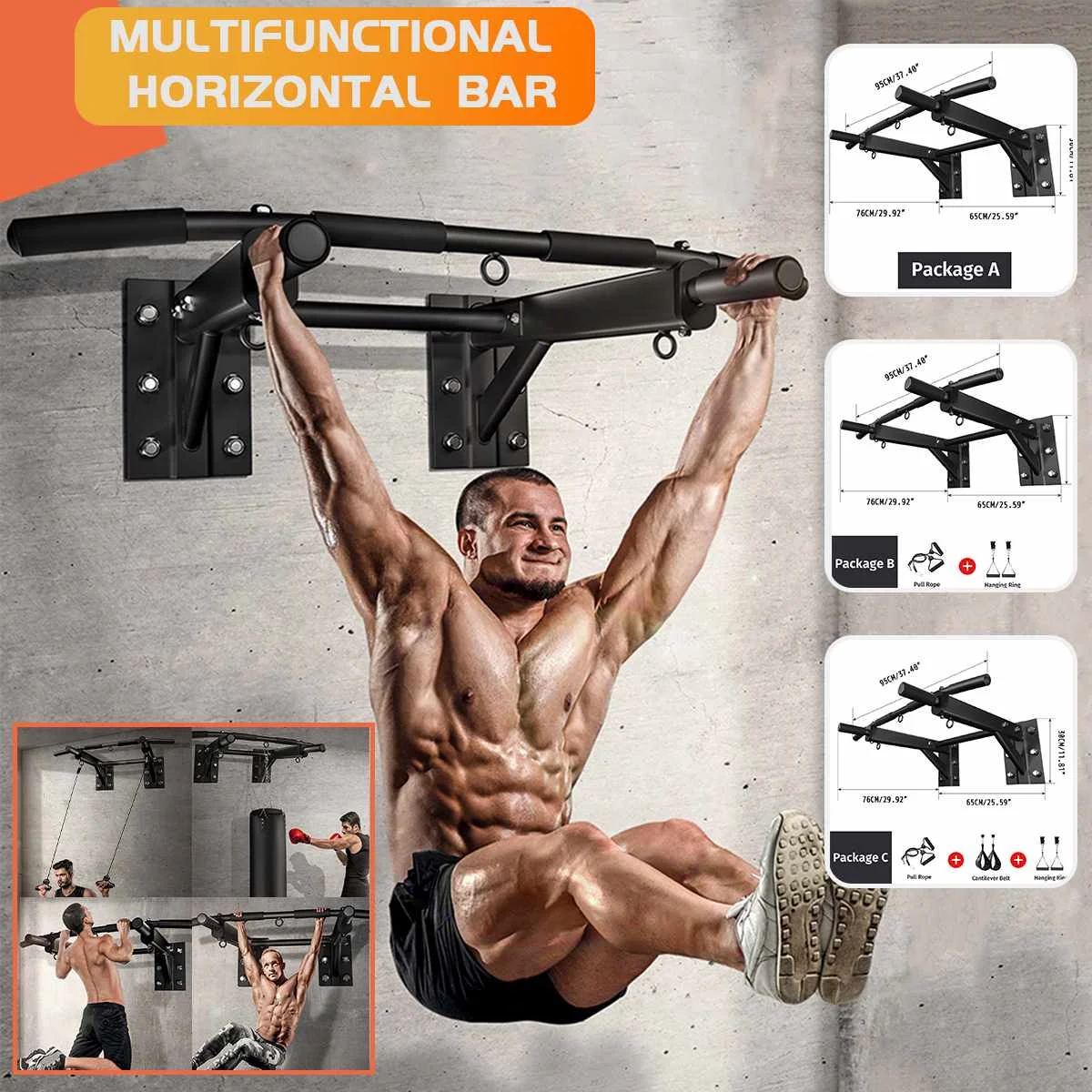 Wall-Mounted-Horizontal-Bars-Thicken-Steel-Home-Gym-Workout-Chin-Pull ...