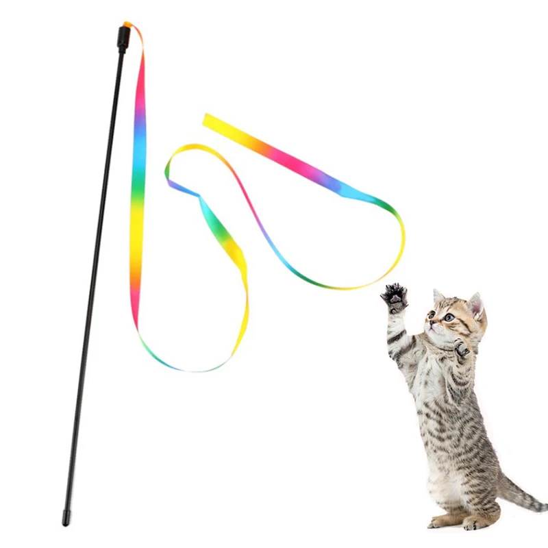 Cat Toy Funny Cat Stick Colorful Rod Teaser Wand Plastic Pet Toys ...