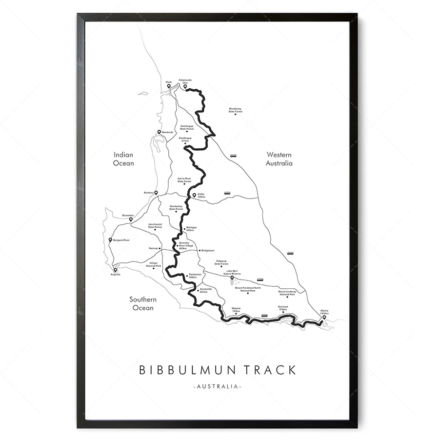 Bibbulmun Track Map Bibbulmun Hiking Poster Australia