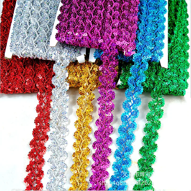 12 Yards Sequined Embroidery Lace Ribbons Braided Bobbin Lace Scalloped ...