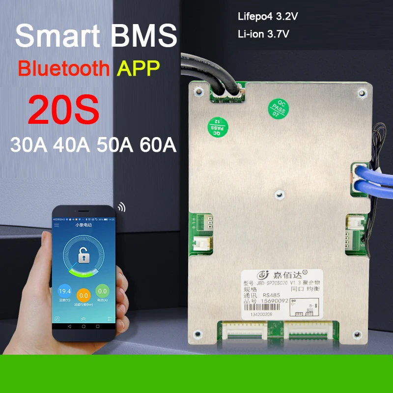 smart BMS 20S 72V Lithium li ion battery protection board Balance 30A 40A 50A 60A Bluetooth APP ...