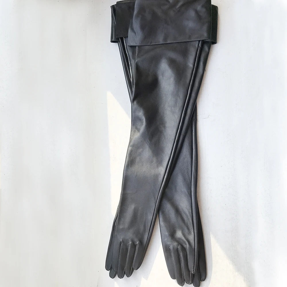 Custom-made-Long-Leather-Gloves-Really-Sheepskin-60cm-Eversion-Double ...