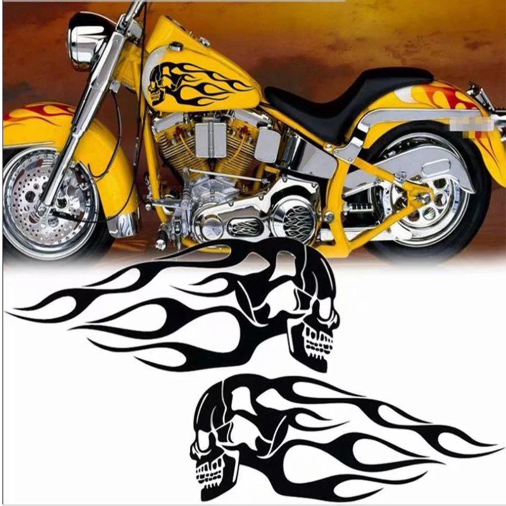 1 Pair Flame Decals Stickers 34.2x12.8cm Gas Tank Motorcycle Custom For ...