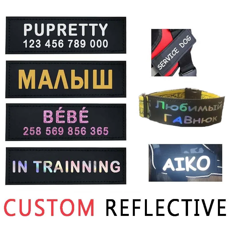 2 PCS Personalized Dog Name Tag Pet Harness ID Labels Reflective ...
