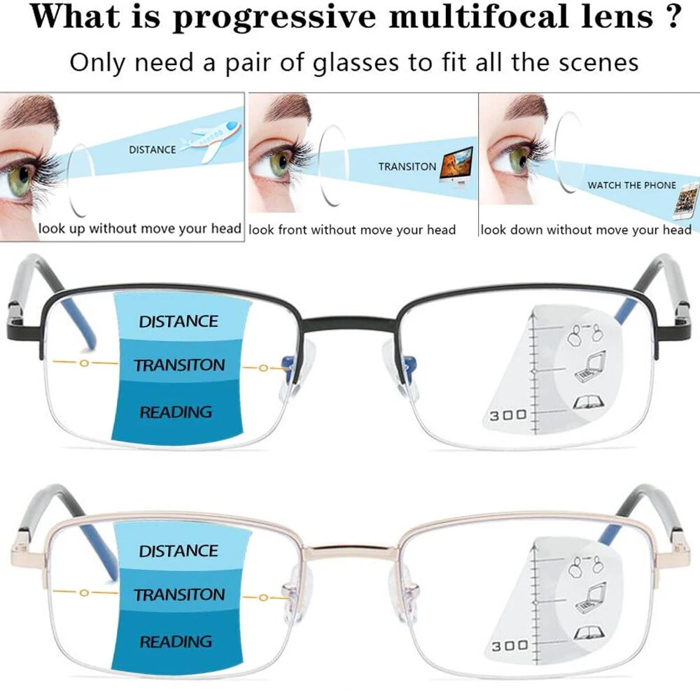 No Line Progressive Multifocal Computer Reading Glasses Men Women Blue ...