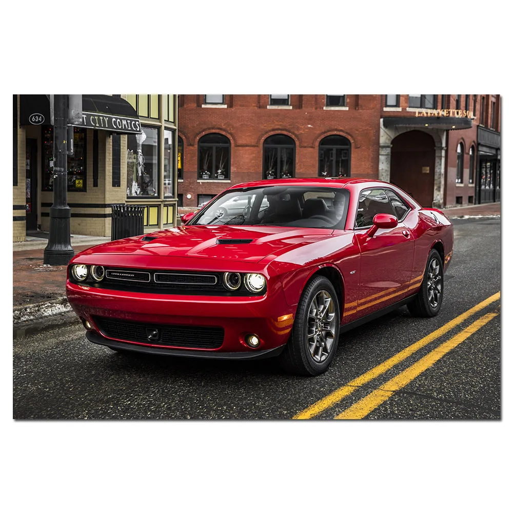 Modern Canvas Painting Dodge Challenger Red Muscle Car Photo Wall Art ...