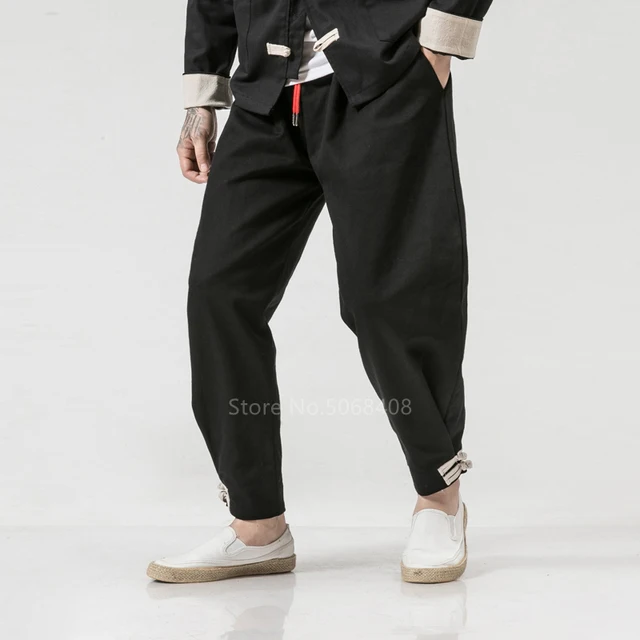 Asian Oriental Japanese Loose Harem Pants Men Harajuku Streetwear Chinese KimonoTrouser Bandage ...