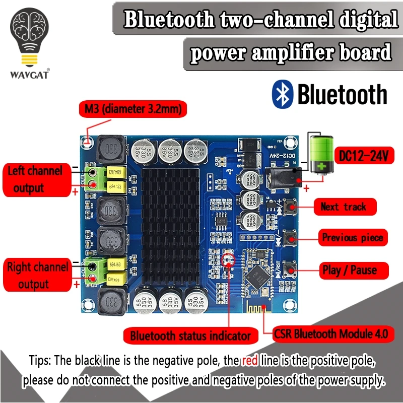 2x120W-Power-Bluetooth-Dual-Channel-Digital-Amplifier-Module-TPA3116D2 ...