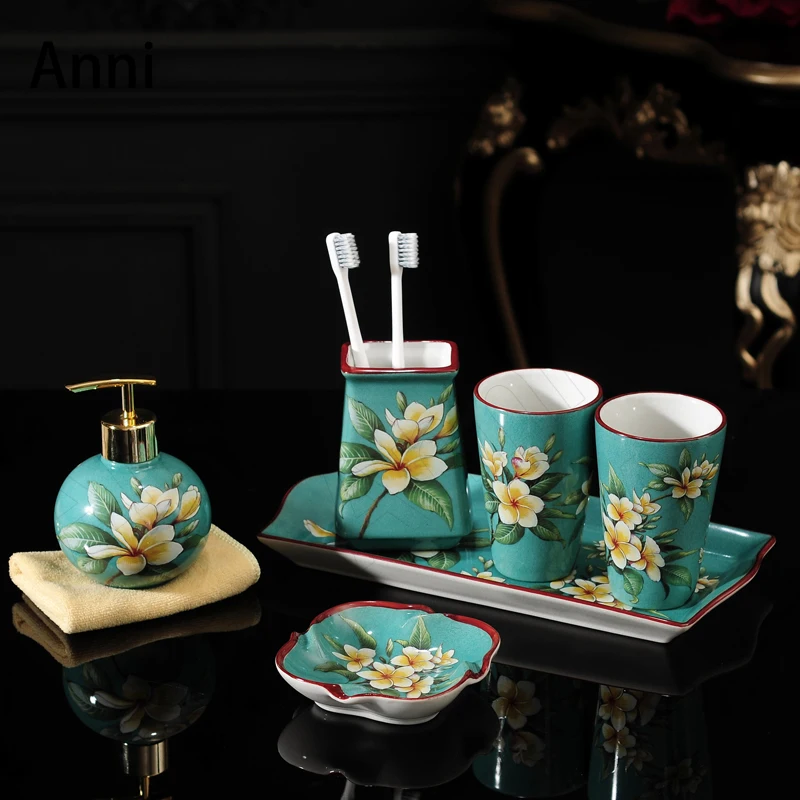 Chinese-Painted-Ceramic-Bathroom-Set-Creativity-Flowers-Decorative ...