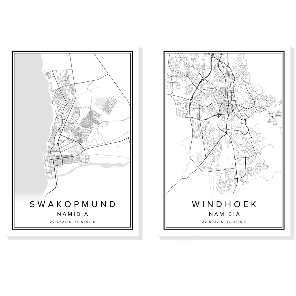 WINDHOEK SWAKOPMUND of Namibia city map print poster canvas wall art
