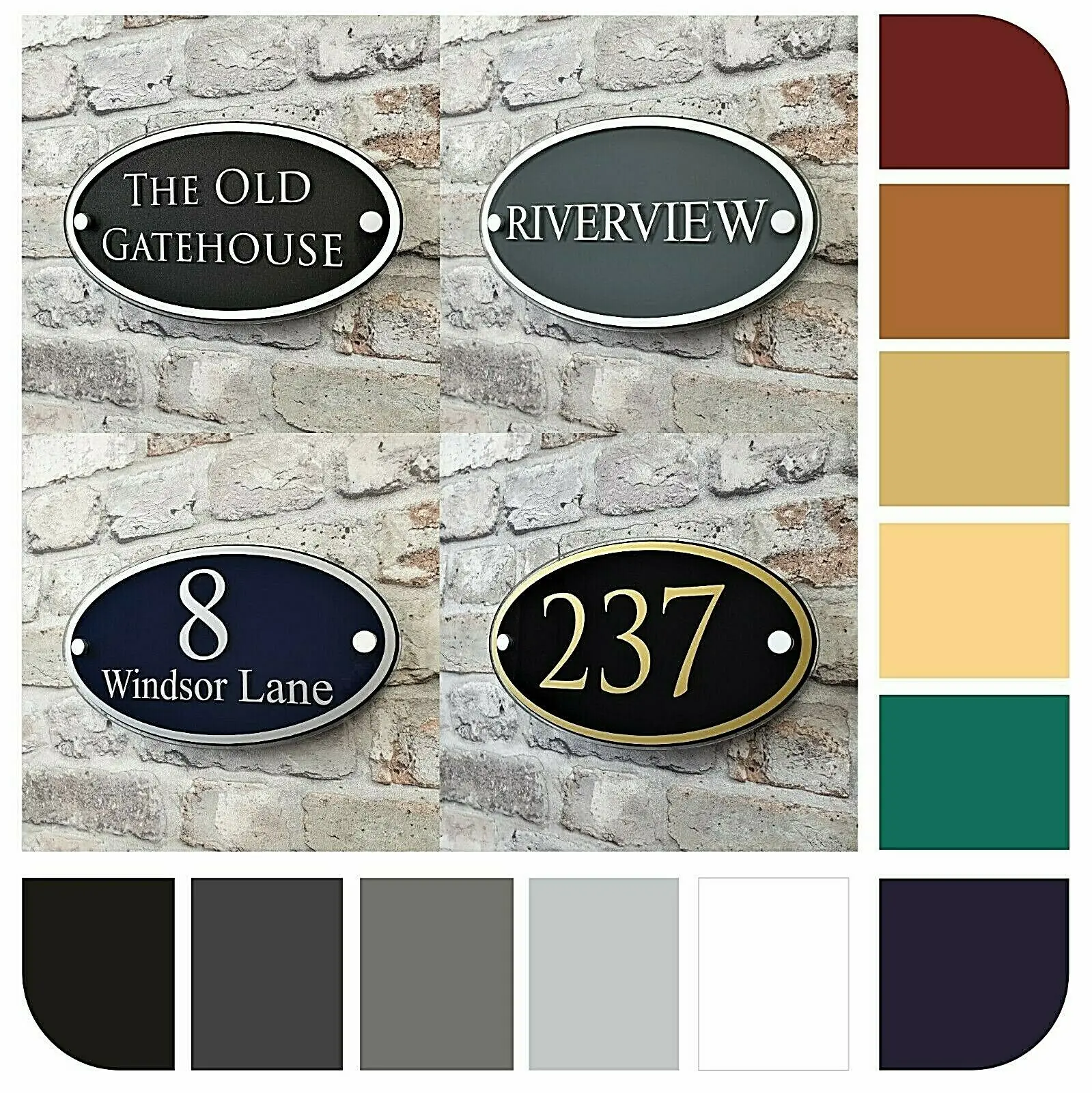 Personalised House Address Plaque or number of signs contemporary oval ...