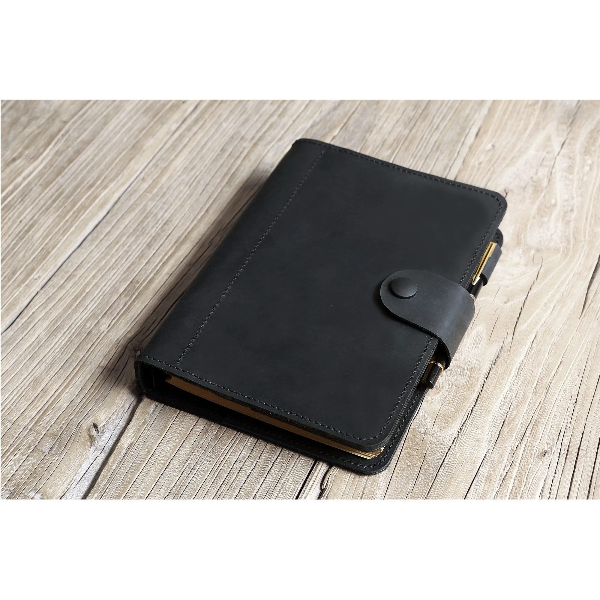 All-black-leather-refillable-planner-leather-A5-6-ring-binder-leather ...
