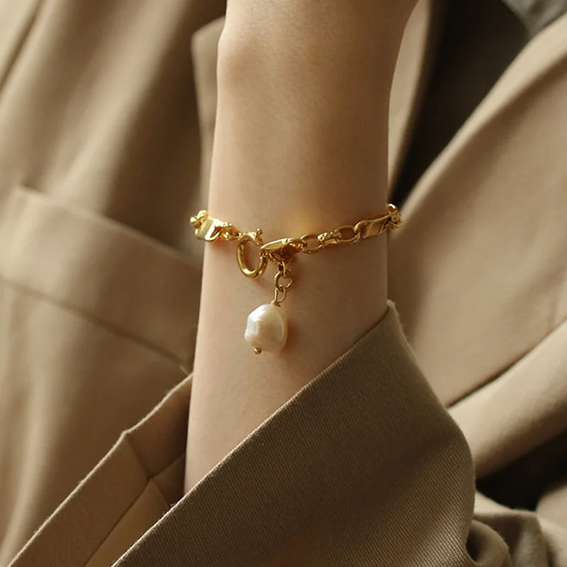 2021 Trend Baroque Natural Pearl Retro Brass Plating Jewelry Thick ...