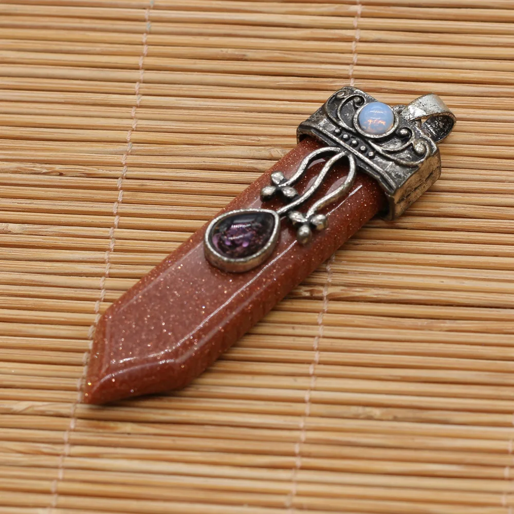 Rose Quartz Agate Malachite Crystal Pillar Sword Stone Pendant Reiki N ...