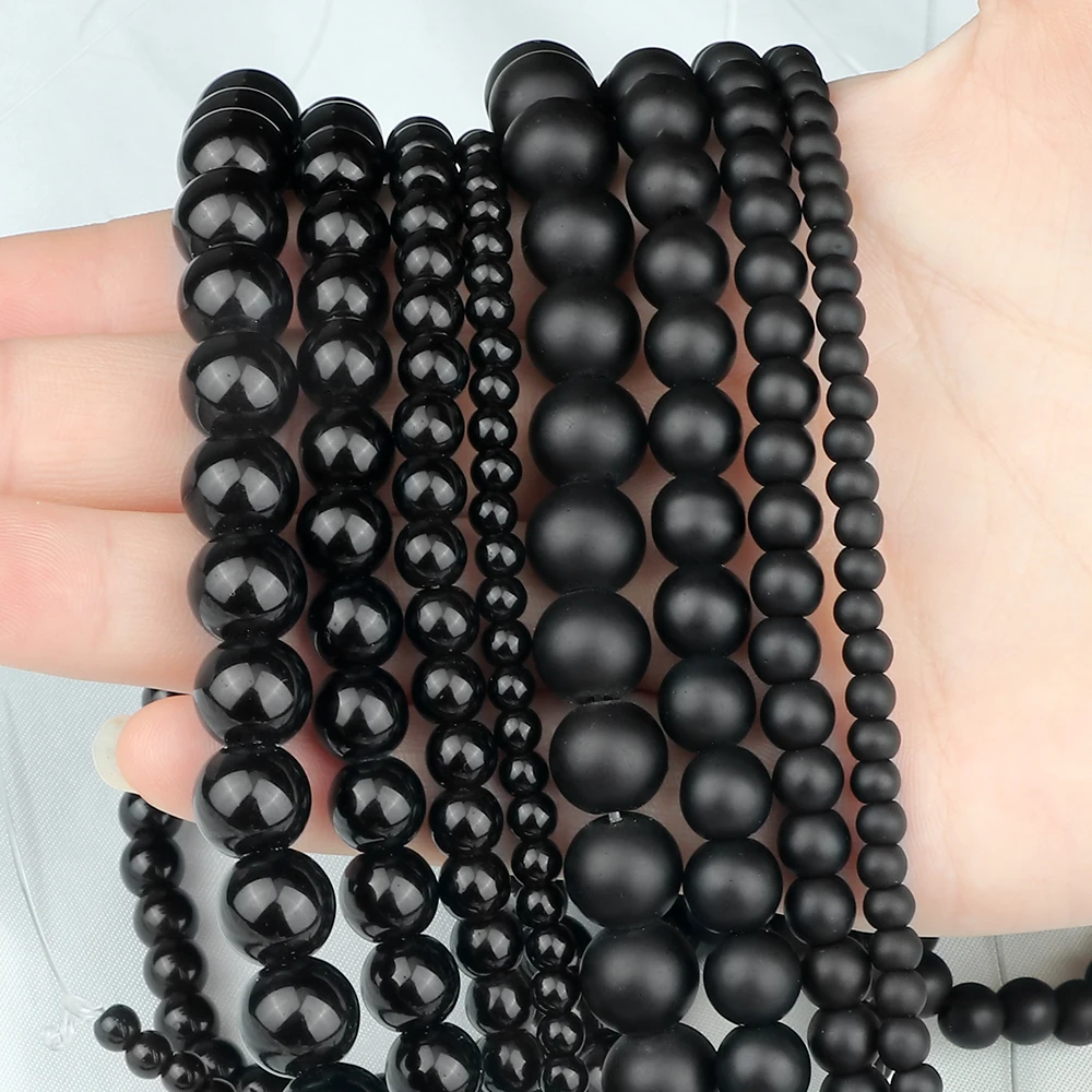 Polished-Matte-Black-Beads-Natural-Stone-Onyx-Agates-Round-Loose-Beads ...