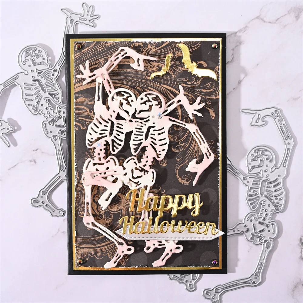 2 Scary Skeletons Metal Cutting Dies Halloween Stencil Die Cutter ...