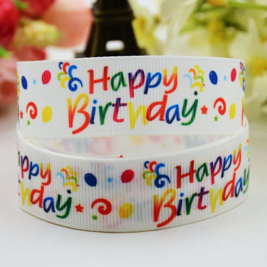 22mm,25mm,38mm,75mm Happy Birthday Cartoon Printed grosgrain ribbon ...