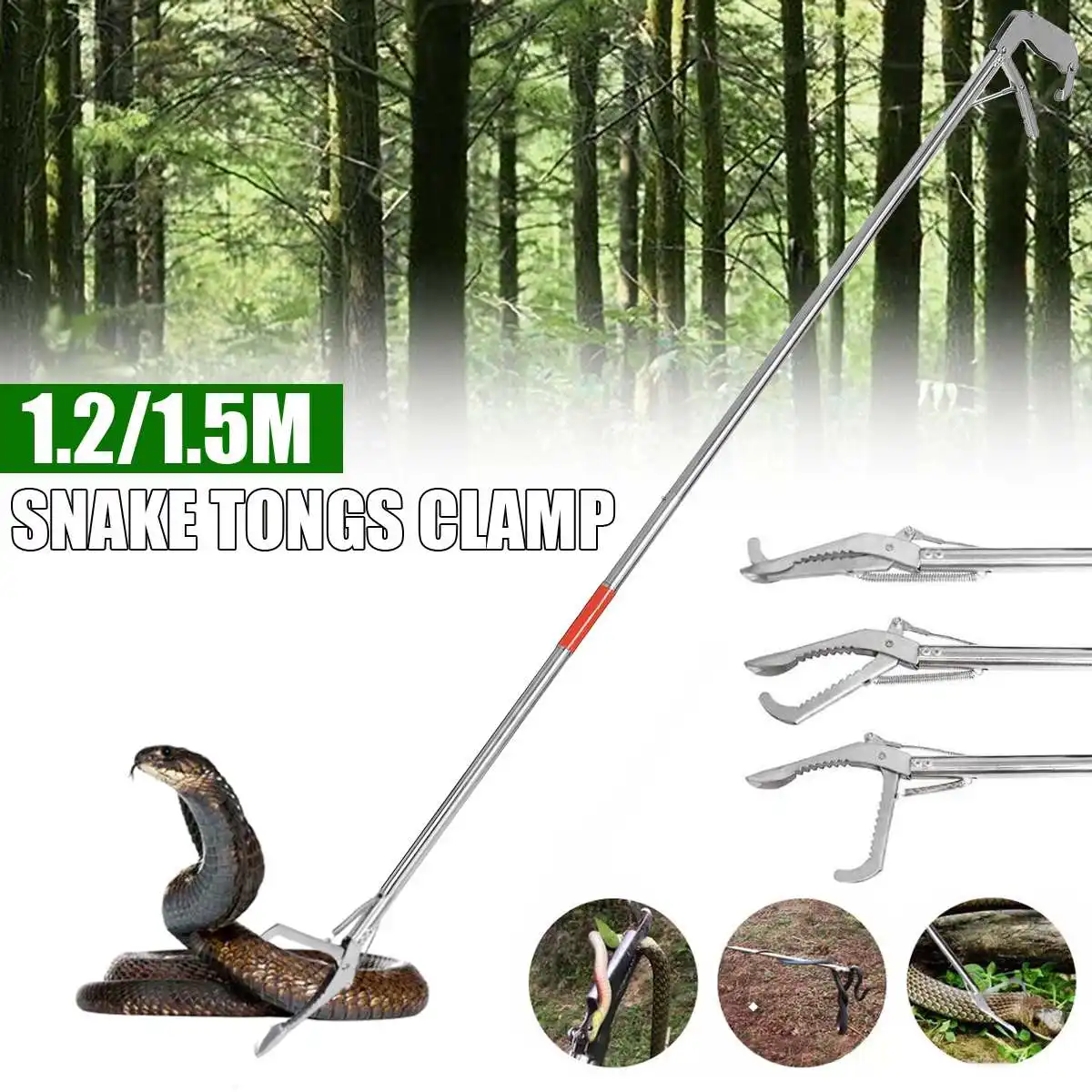 120/150CM Heavy Duty Lizards Foldable Reptile Snake Tongs Stick Grabber ...