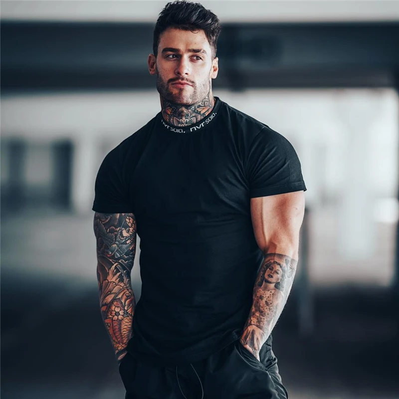 Printed Collar Men's Sports & Fitness Cotton T Shirt - Men's Fitness ...