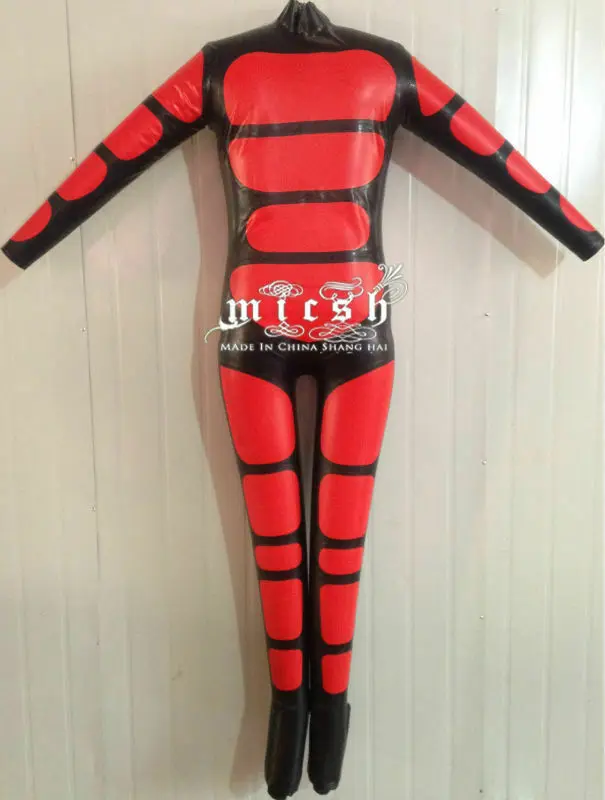100-Latex-Rubber-Tigth-Red-Black-Inflatable-tights-Catsuit-Full-Cover ...