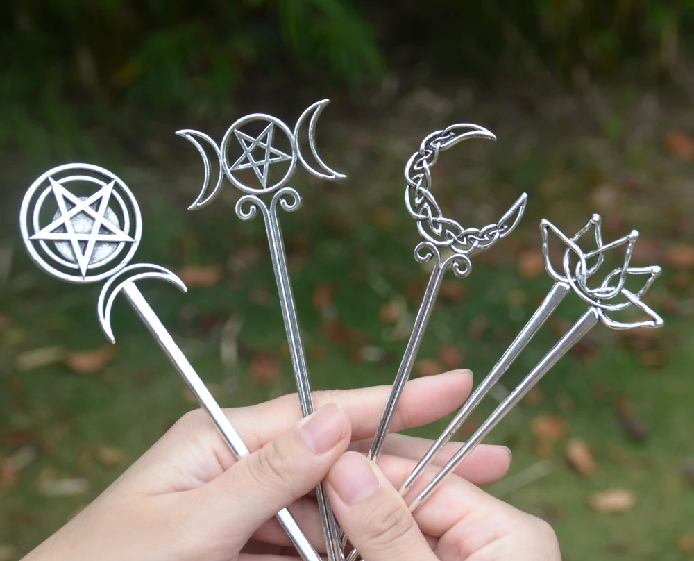 Witch Celtics Crescent Moon Pentagram Lotus Hair Sticks Magic ...