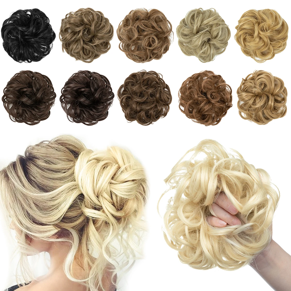 Synthetic-Messy-Hair-Bun-Chignon-Scrunchies-Fake-Hair-Band-Braid ...