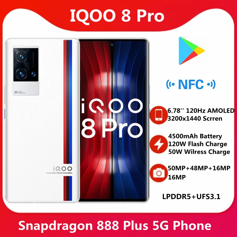 Original VIVO IQOO 8 Pro 5G 6.78” 120Hz AMOLED 3200×1440 Screen 4500mAh ...