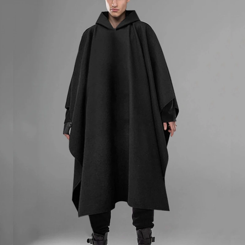 Fashion Men Cloak Coats Hooded Solid Loose 2021 Streetwear Punk ...