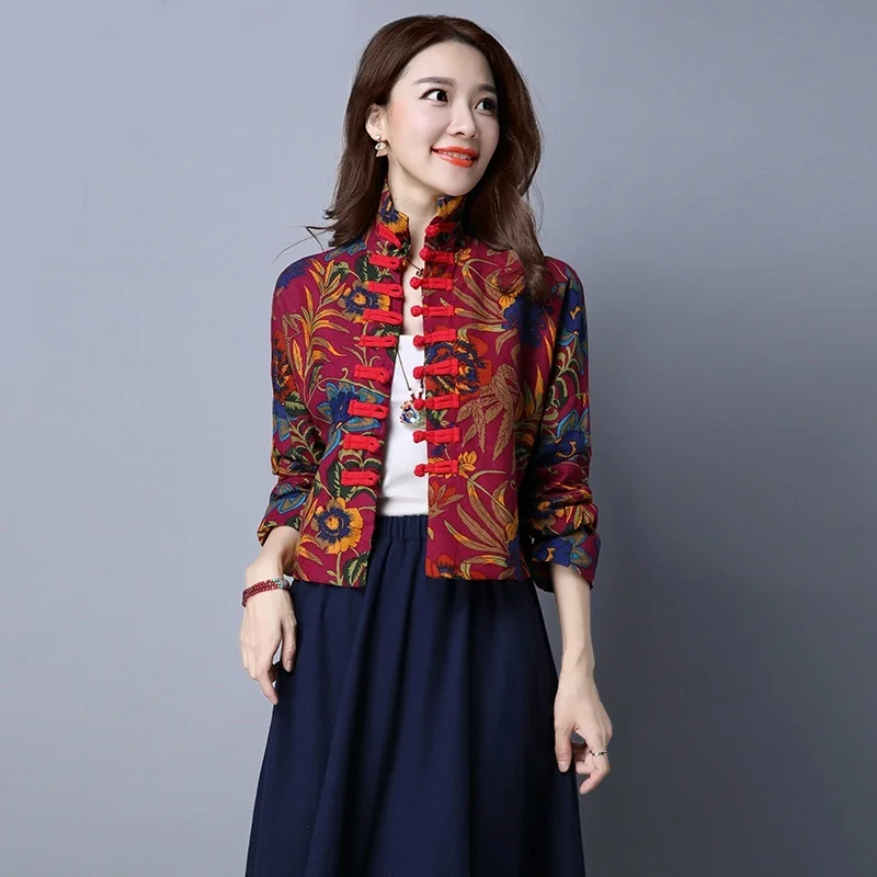 Camisa-Floral-roja-para-mujer-blusa-Vintage-tradicional-china-Tang-ropa ...