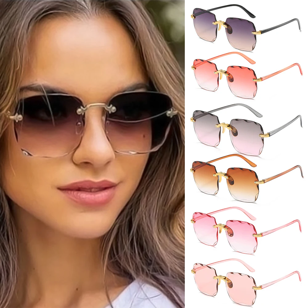 UV400 Protection Square Rimless Sunglasses for Women Tinted Frameless ...