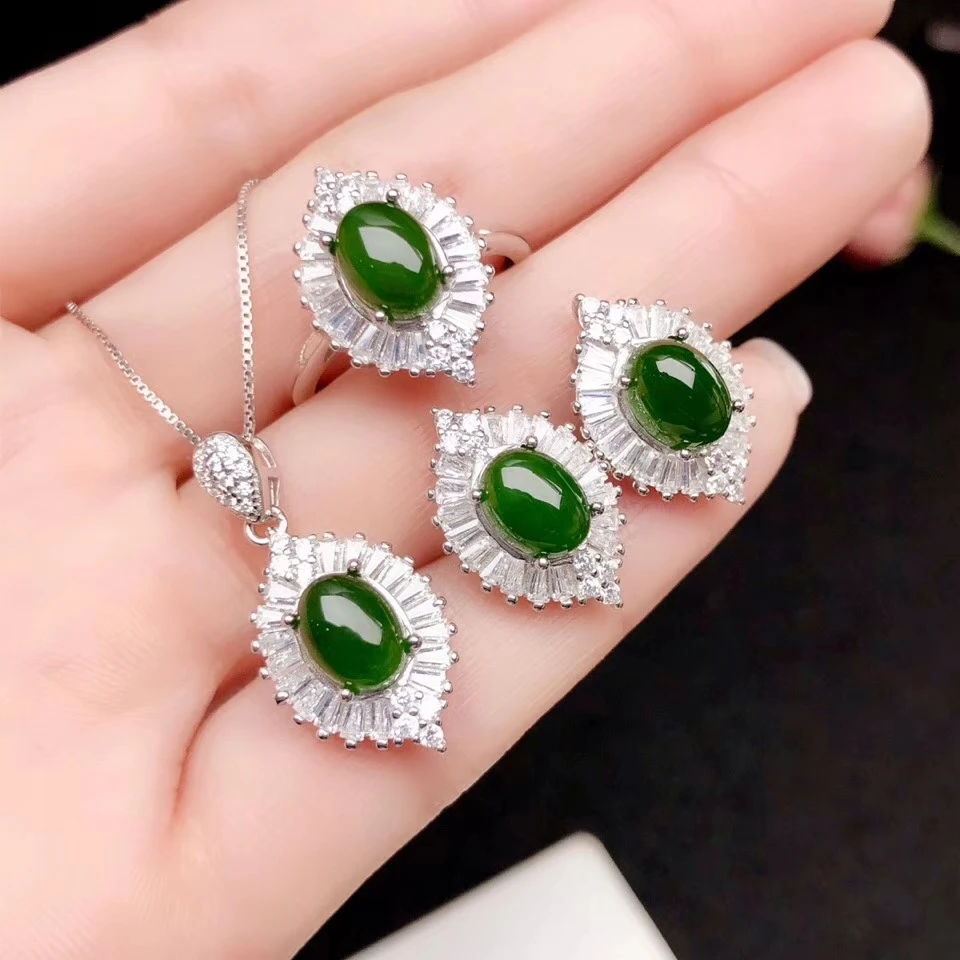 Anillo y collar de Jade natural para mujer, conjunto de joyería de ...
