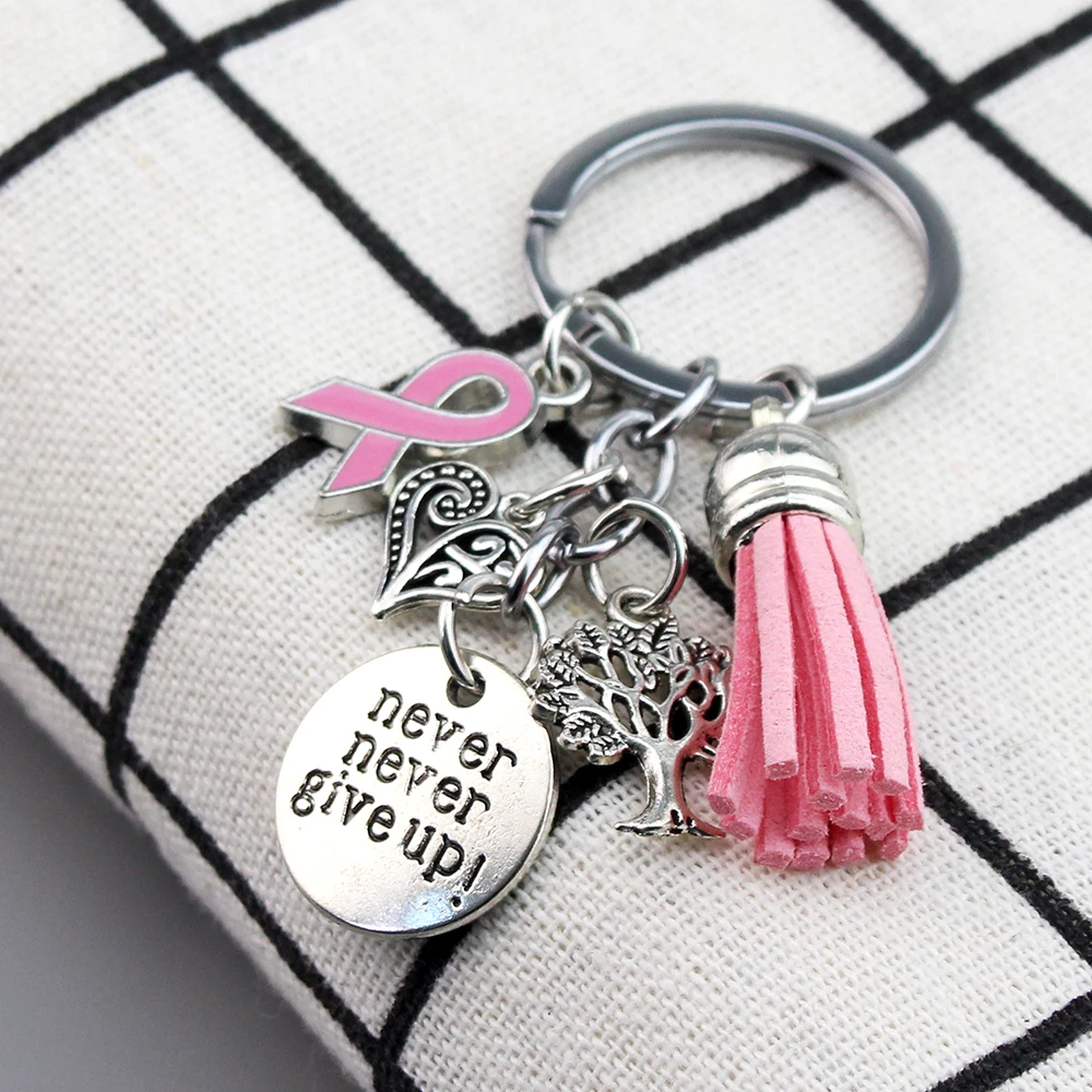Breast-Cancer-Awareness-Pink-Ribbon-Tassel-Keychains-Keyring-Heart-Life ...