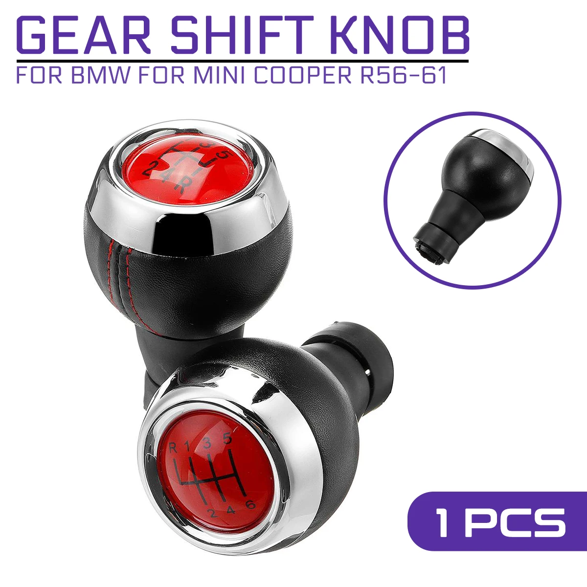 PU Leather Cover Red Stick Manual Gear Shifter Gear Shift Knob For BMW ...