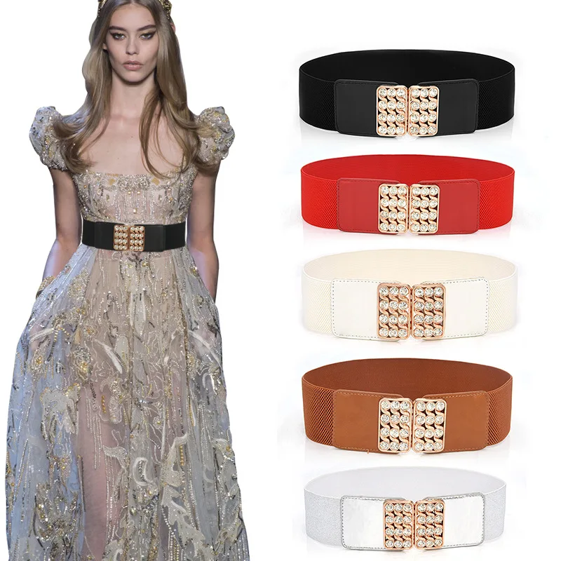 Black Waistbands Fashion Elastic Belts For Women Dress Wide Waist Seal ...